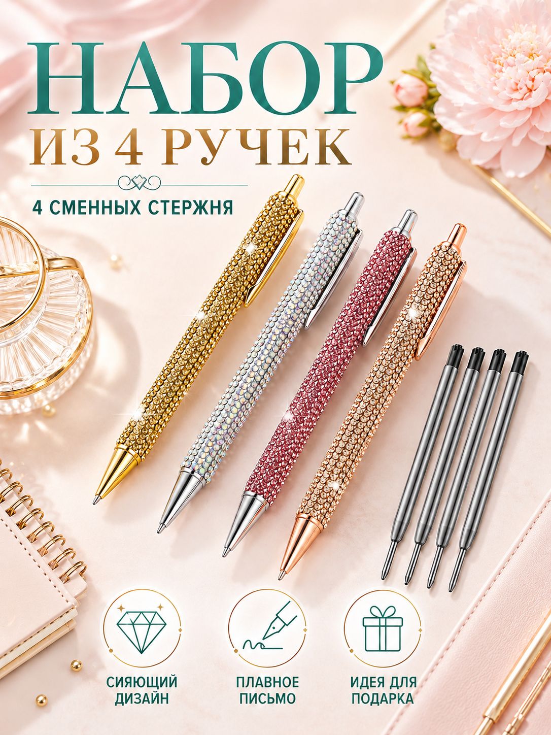 AHZ Набор ручек Шариковая, толщина линии: 0.7 мм, цвет: Синий, 4 шт.
