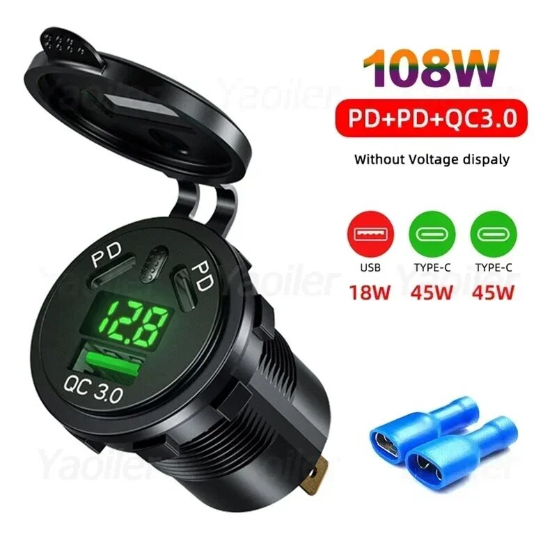 Автомобильное зарядное устройство USB, 108 Вт, двойной PD Type C QC 3.0 с Green, Зеленый