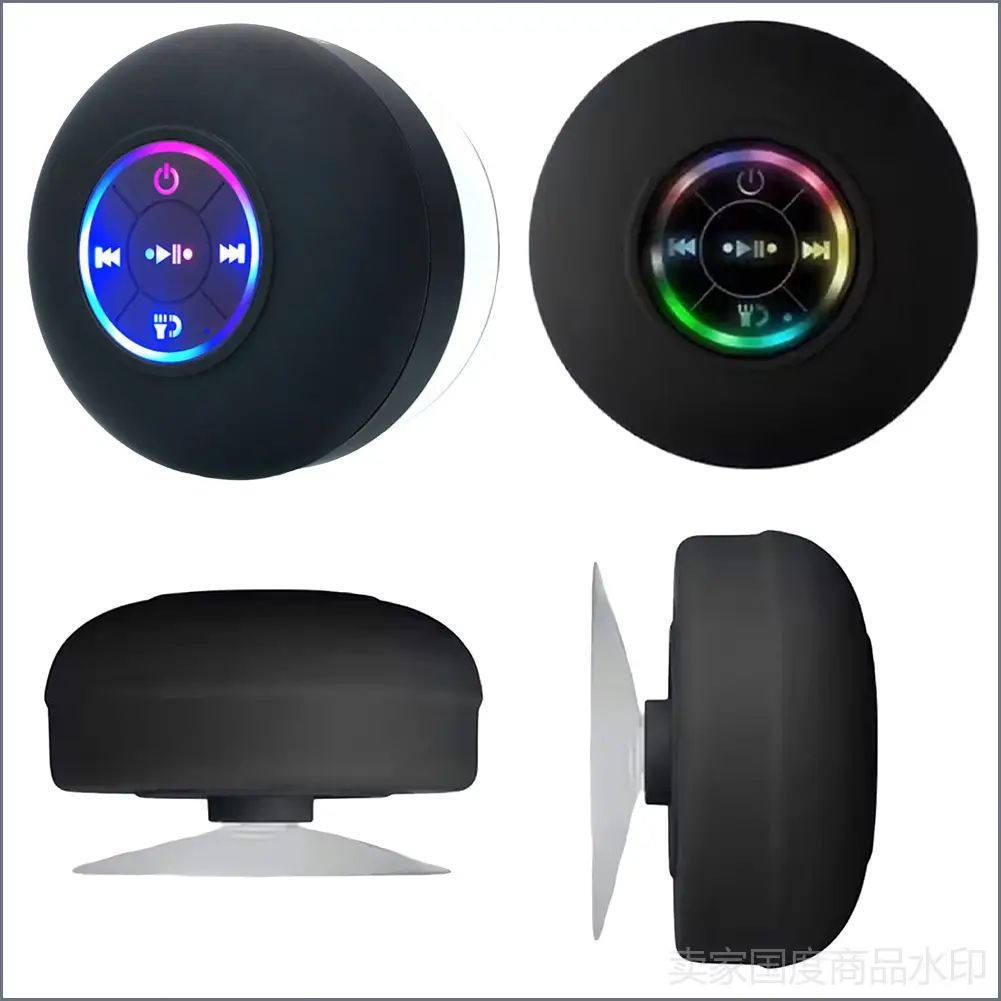 Bluetooth-динамик для душа с присоской и LED-подсветкой, чёрный