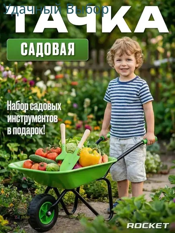 Тачка детская садовая /набор для песочницы / тележка металл, цвет зеленый, R0212,