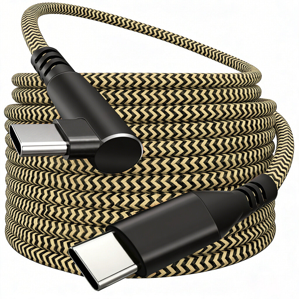 Кабель USB Type-C на Type-C с Г-образным разъемом для зарядки и передачи данных, желто-черный, 100 см