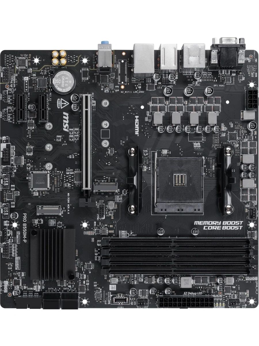 Материнская плата MSI PRO B550M-P Soc-AM4 AMD B550 4xDDR4 mATX AC`97 8ch(7.1) GbLAN RAID+VGA+HDMI+DP