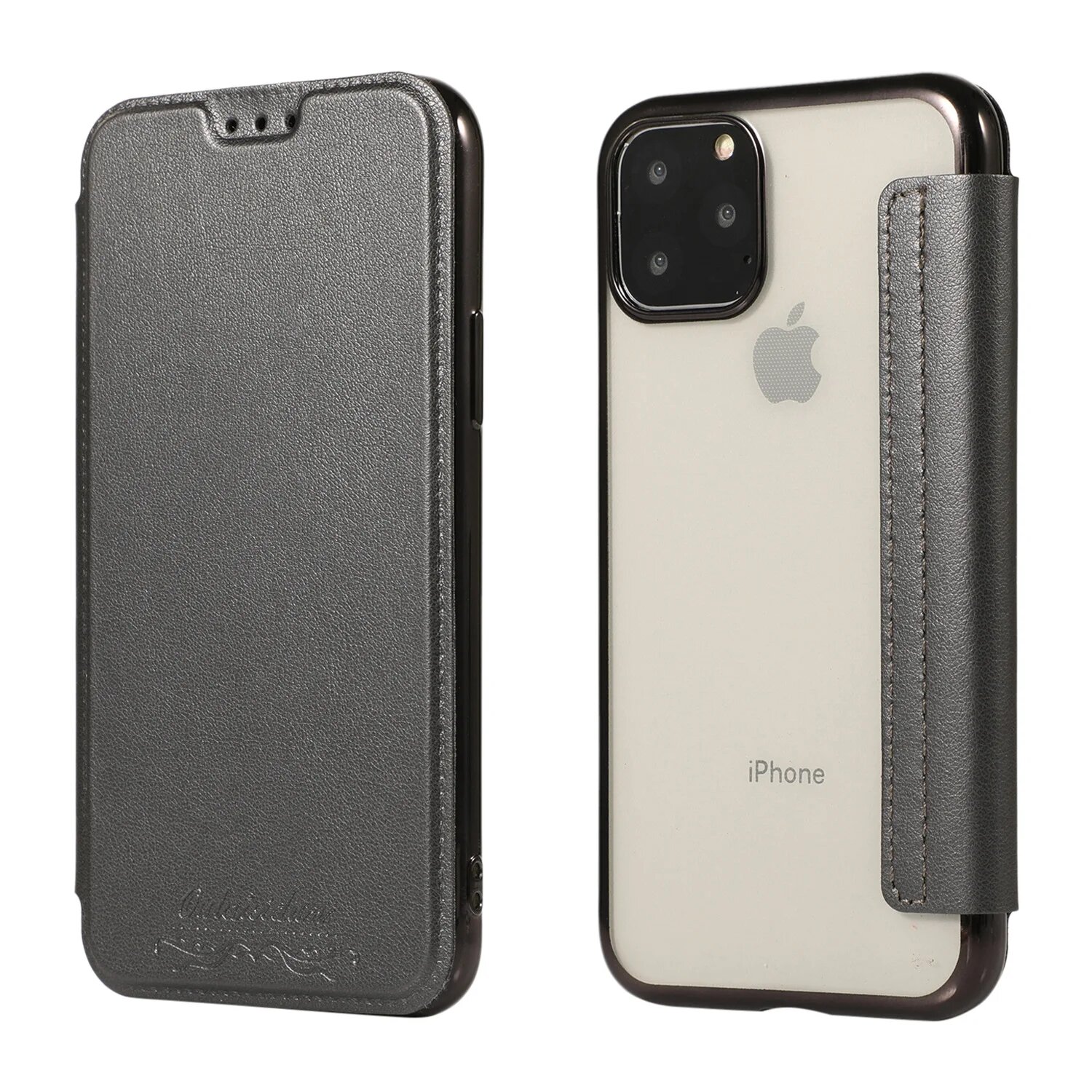 Чехол из кожи с покрытием TPU и слотом для карт для iPhone 17 Air 16 15 14 айфон 14 про, Серый, Gray