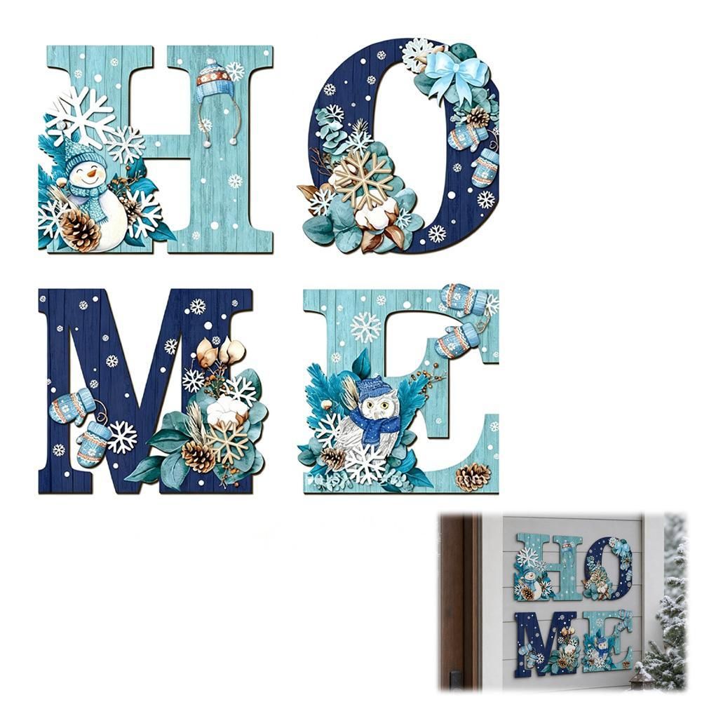 Новогоднее украшение из дерева, буквы Home, 4 шт