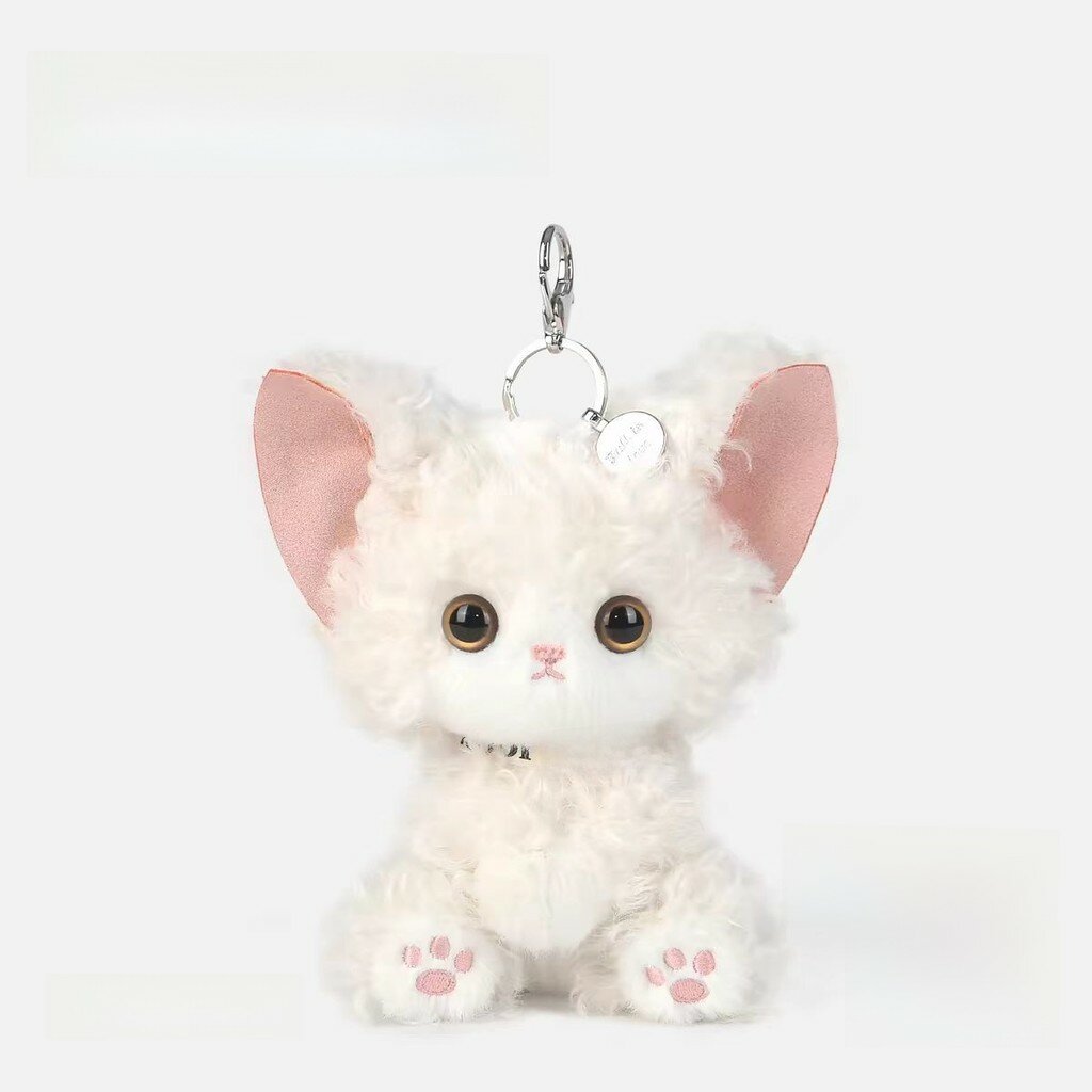 Игрушка животное мягкая кот с пушистым дизайном для подарка и коллекции белый завиток 15см