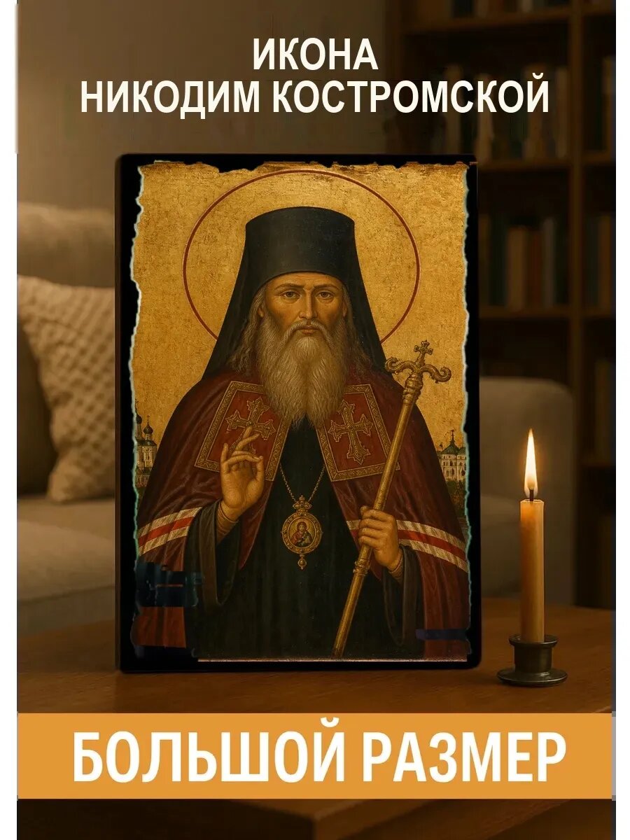 Икона Никодим Костромской, на дереве, 30×40 см, освящённая, ручная работа