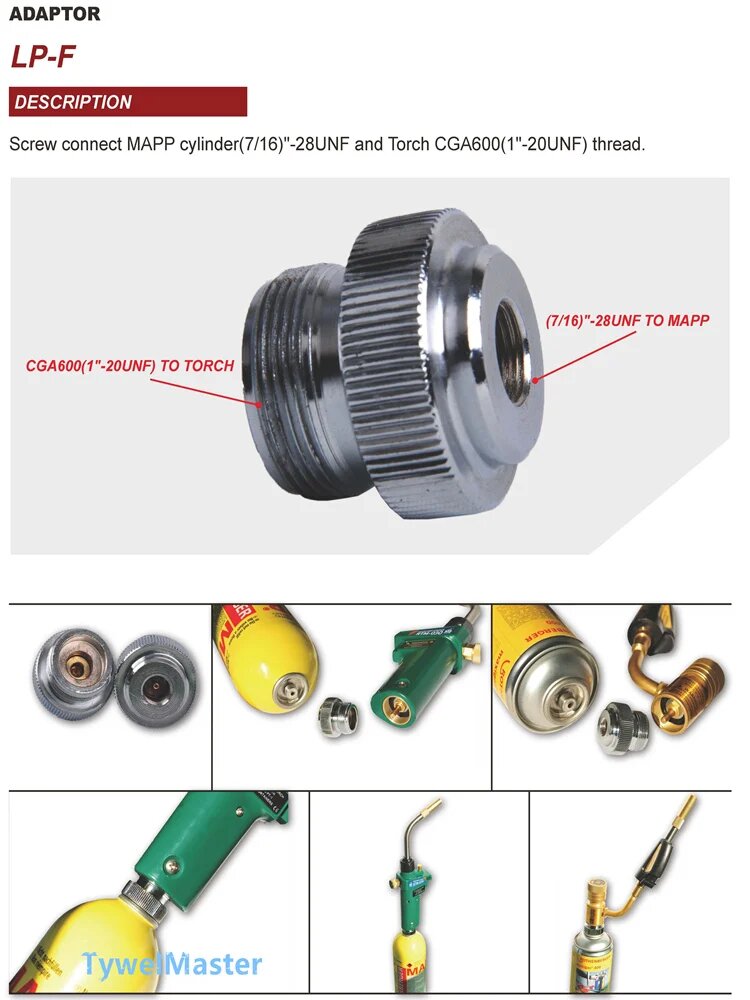 Адаптер TywelMaster CGA600 на 7/16"-28UNF для паяльной горелки