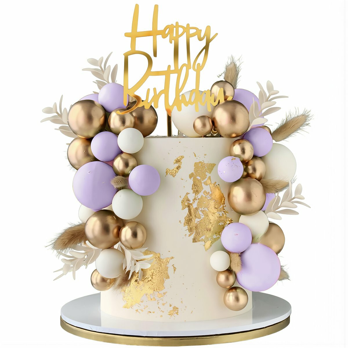 Набор декора для торта на день рождения акриловый топпер Happy Birthday золотые шары 50 штук пастельные оттенки для выпечки и праздников