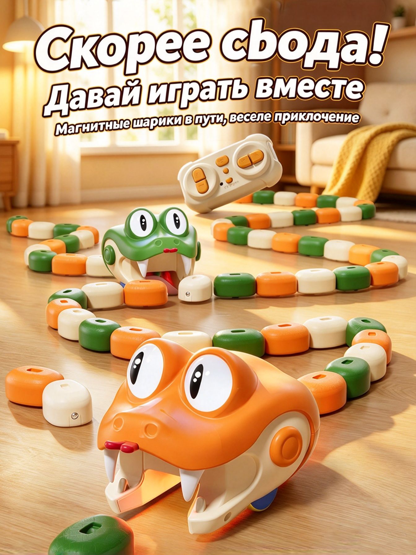 Большеглазый мальчик-змея, притягательная жадная змея Зеленый + оранжевый