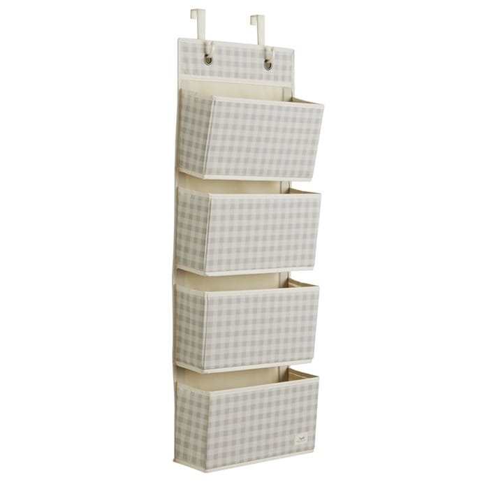 Корзина для хранения 3 Sprouts Gingham навесной органайзер на дверь, бежевый, 66x35.5x10 см