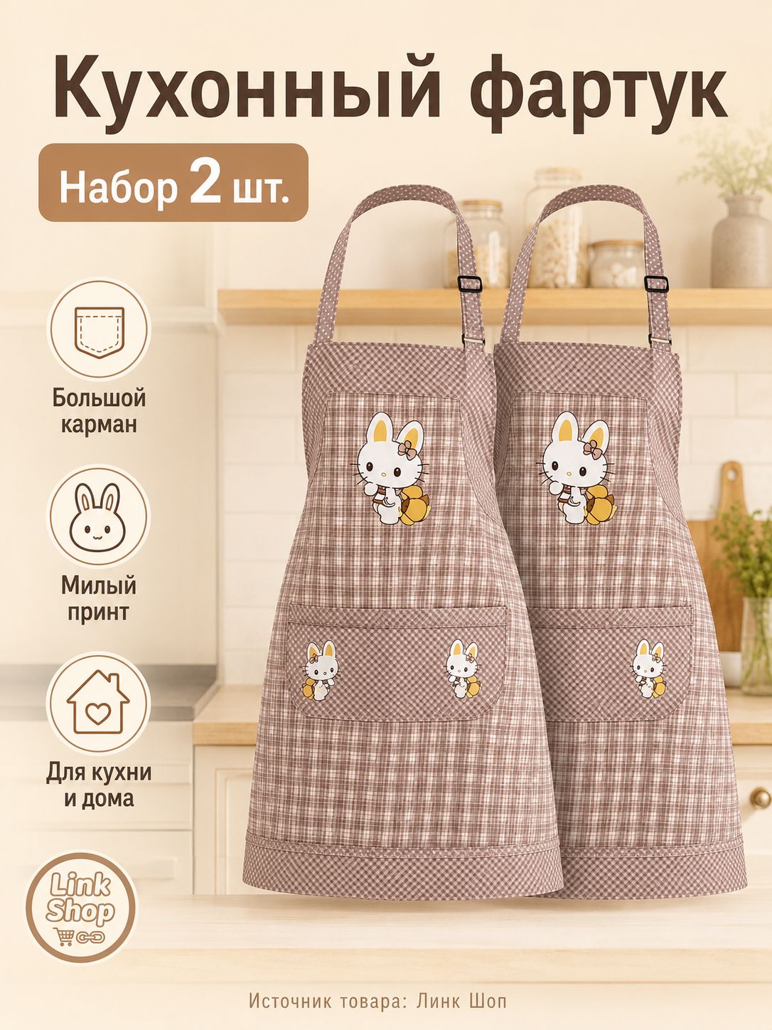 Фартук кухонный 2шт, Фартук с изображением кролика