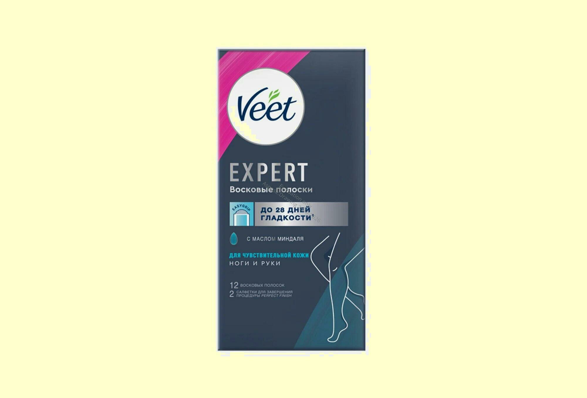 Восковые полоски для тела Veet Expert для чувствительной кожи, 12 шт