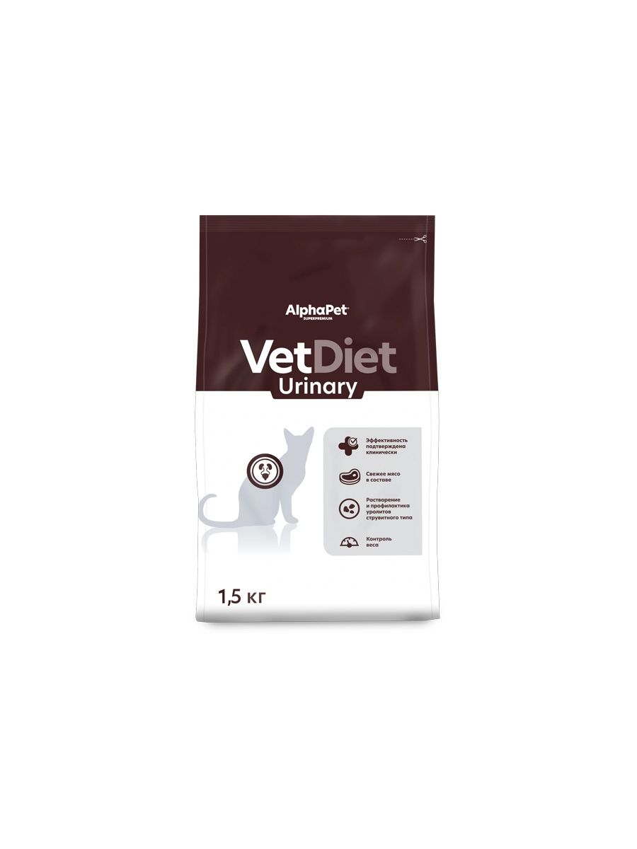 ALPHAPET Корм сухой для взрослых кошек VET DIET Urinary при заболеваниях нижних отделов мочевыводящих путей, 1,5 кг