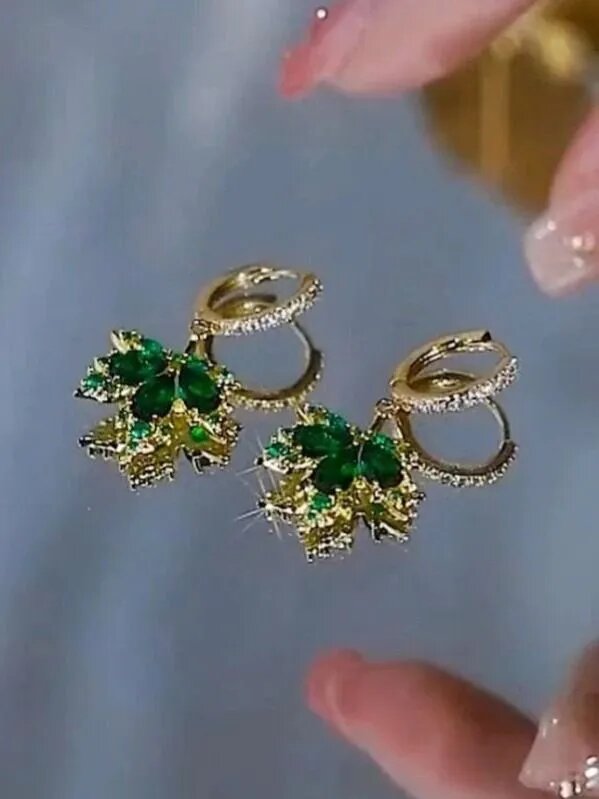 Подвеска для серег, фианит, золотой/зеленый — фото 1