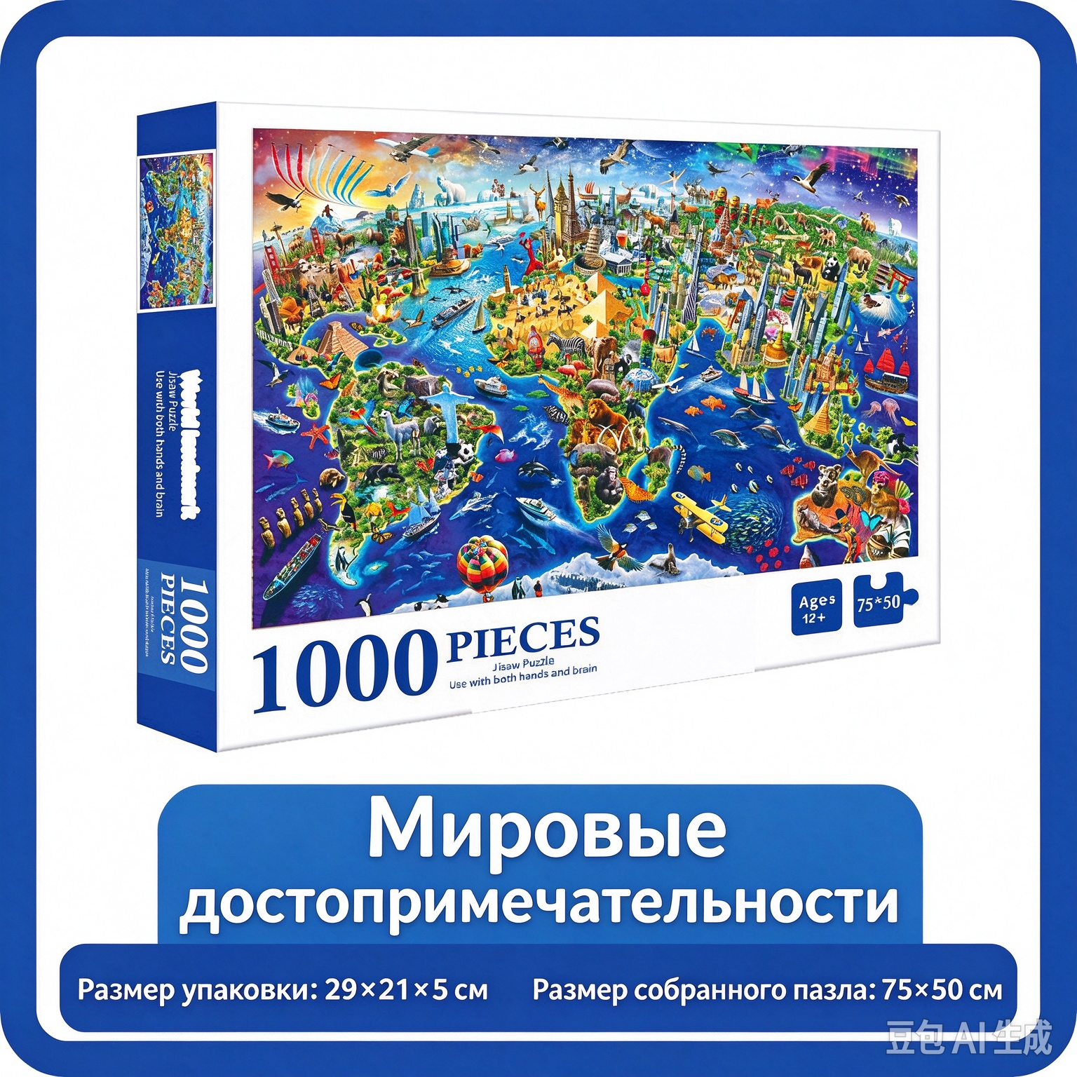 Пазл 1000 деталей «Мировые достопримечательности», 75 x 50 cm, для детей и взрослых