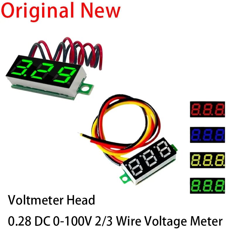 0,28-дюймовый светодиодный цифровой вольтметр постоянного тока 0-100 В 3 Wire Green 0-100V