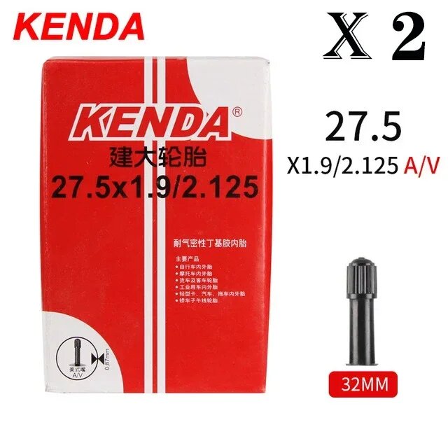Комплект из 2 штук: Внутренние камеры KENDA для велосипедов, бутиловая Черный, 27.5x1.9-2.125 AV32L