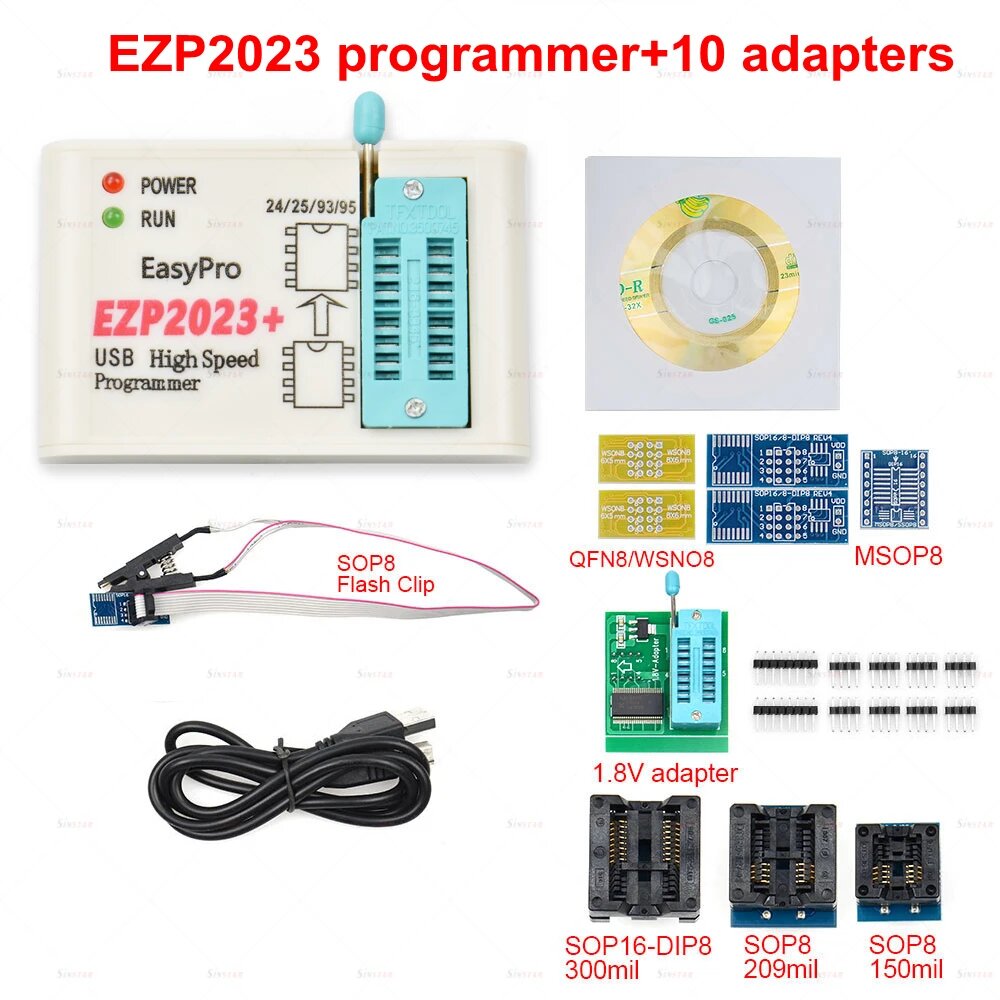 EZP2023 программатор SPI + 10 адаптеров, 24/25/93/95