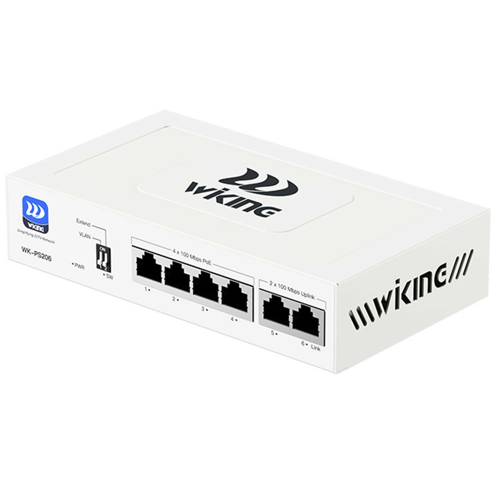 Коммутатор неуправляемый Wi-Tek WIKING WK-PS206 v2, 6 портов 100 Мбит/с, 4 порта PoE+, бюджет PoE 45 Вт