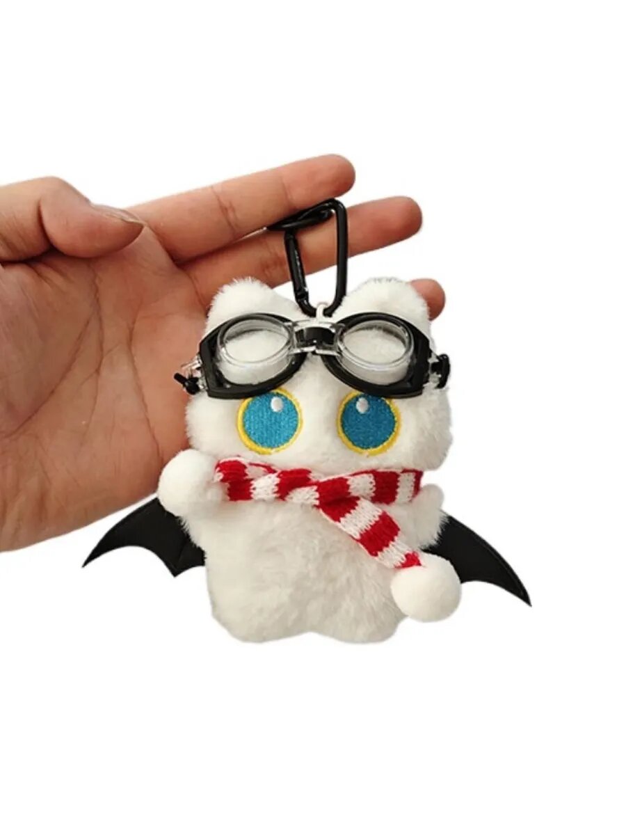 Мягкая игрушка, черный кот, брелок с пищалкой, 15 см