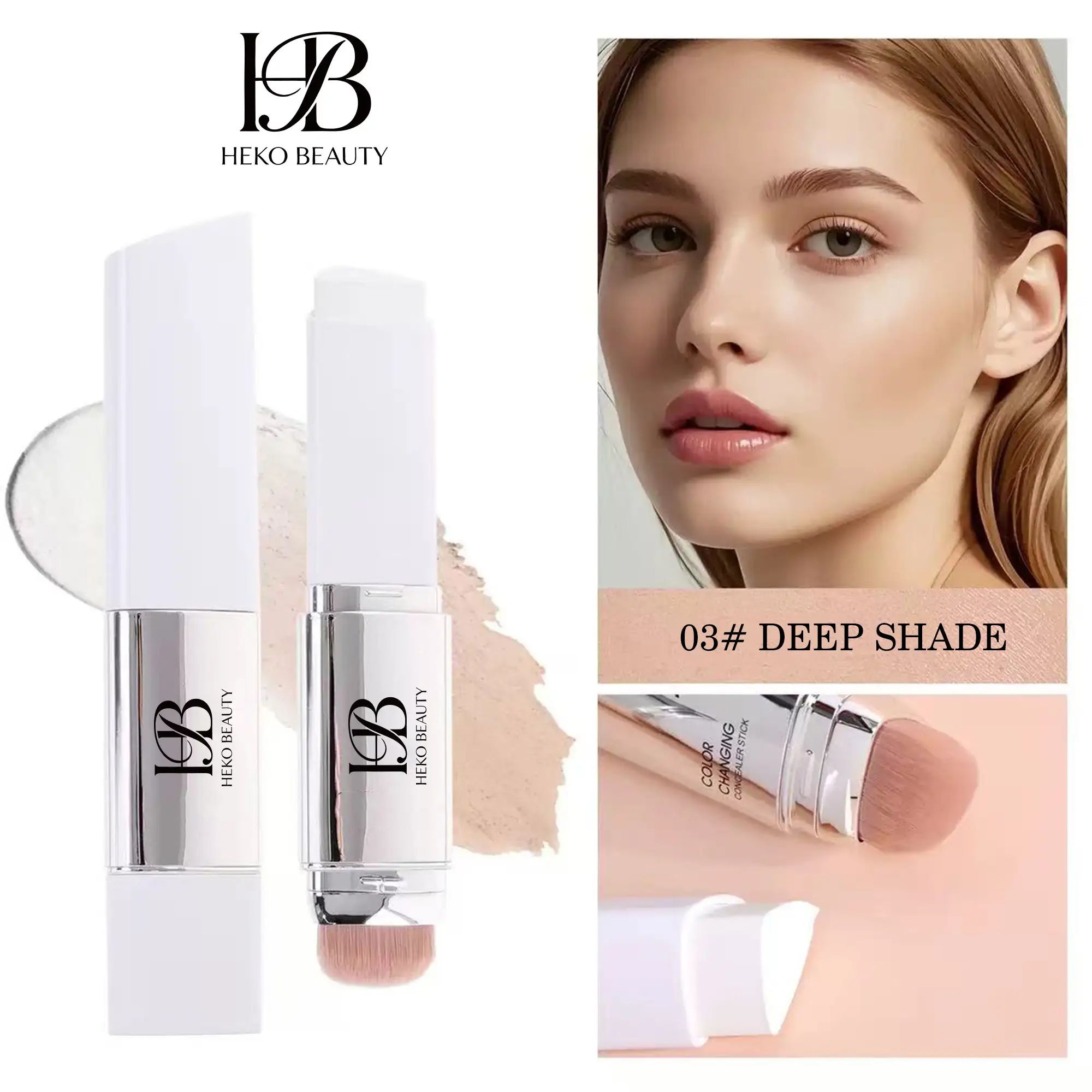 HEKO BEAUTY термочувствительный консилер-фонд-стик с собственной кистью, водостойкий и стойкий к поту