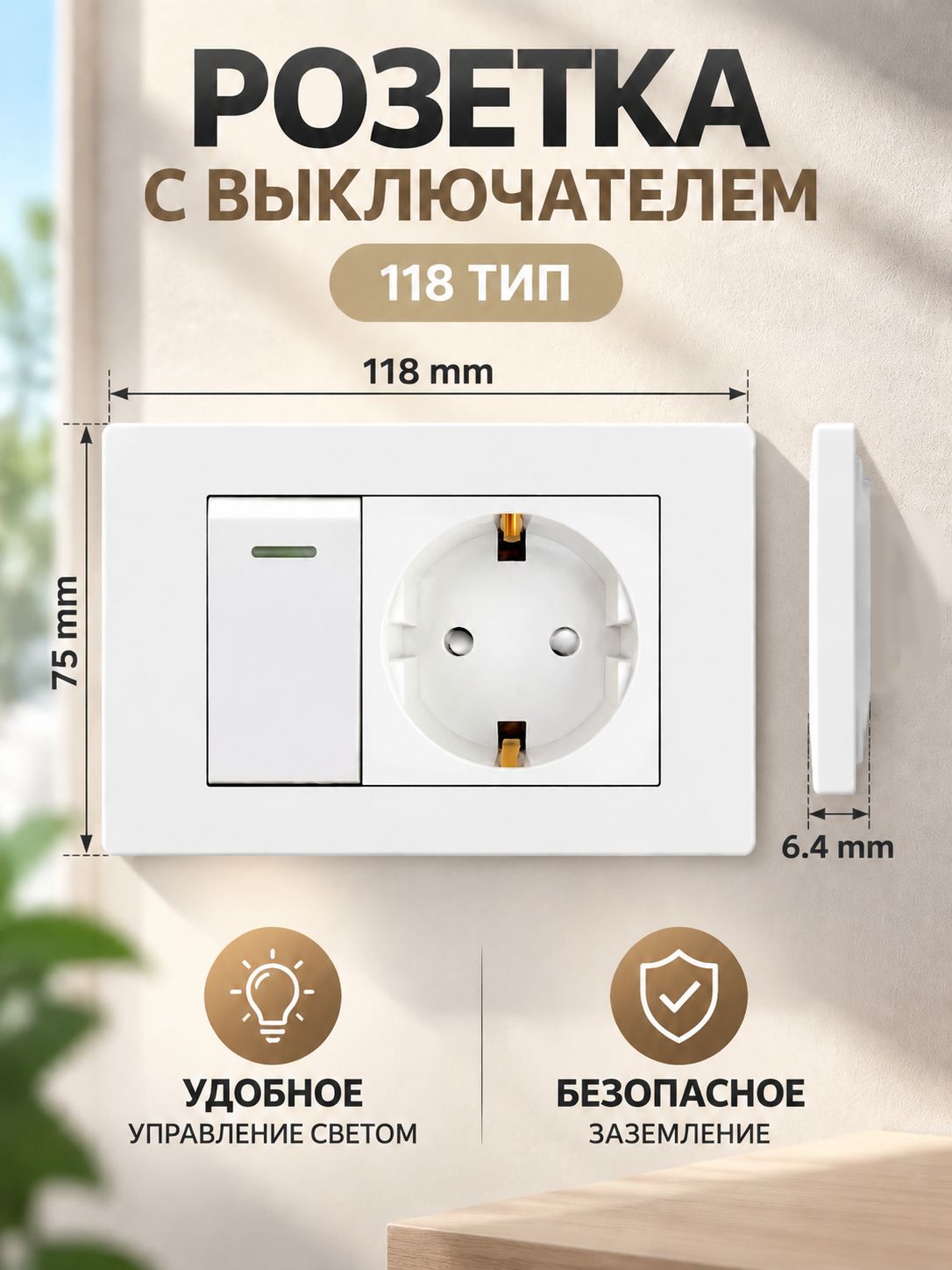 Выключатель Anam 1-клавишный, без подсветки в сборе