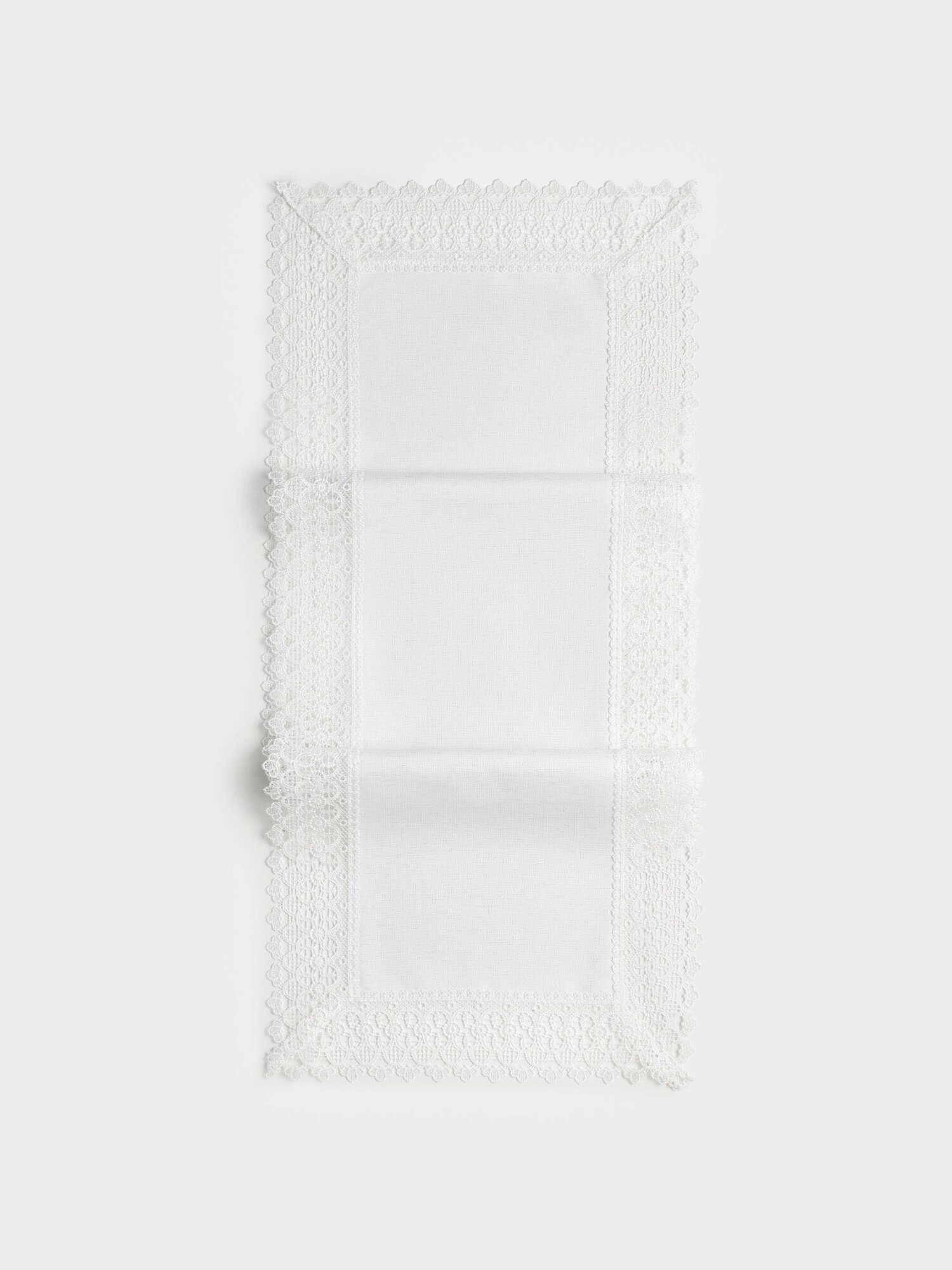Дорожка настольная, 40х160, с люрексом и кружевом, полиэстер, белая, Lace lurex