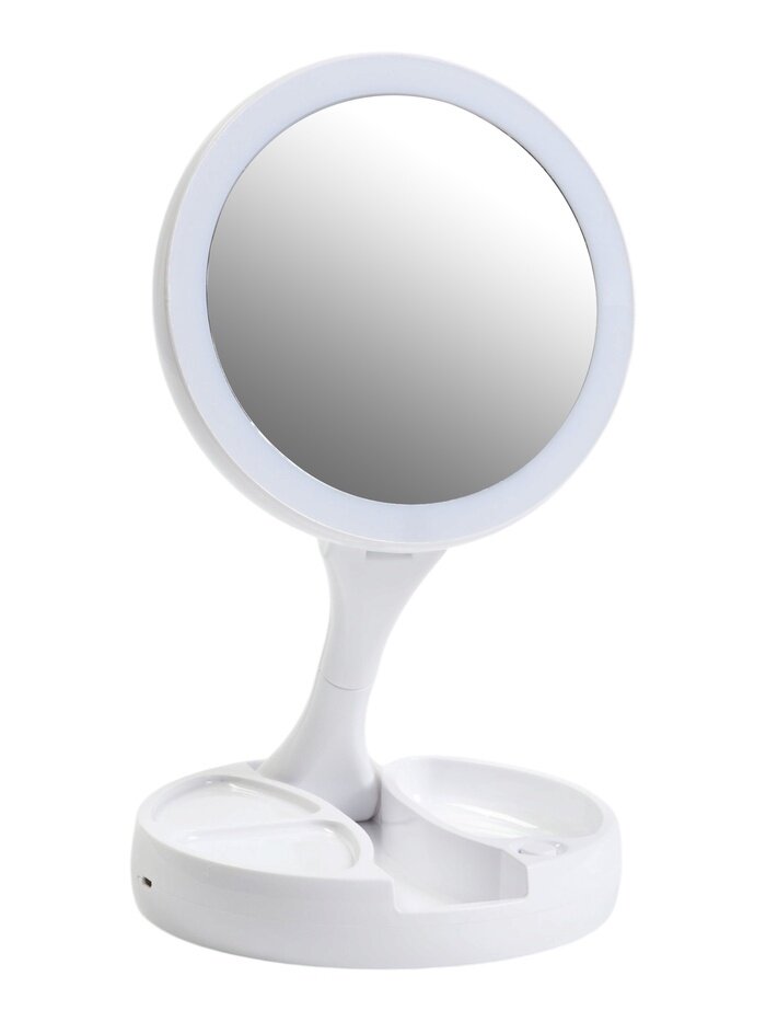 Зеркало настольное с подсветкой KZ-09, 30×16×16 см, увеличение х 10, USB, белое