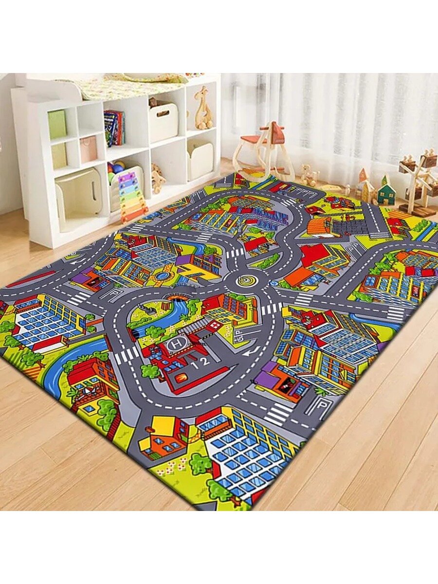 Детский игровой коврик 80x120 см с рисунком дорог и 3D-эффектом, для детской