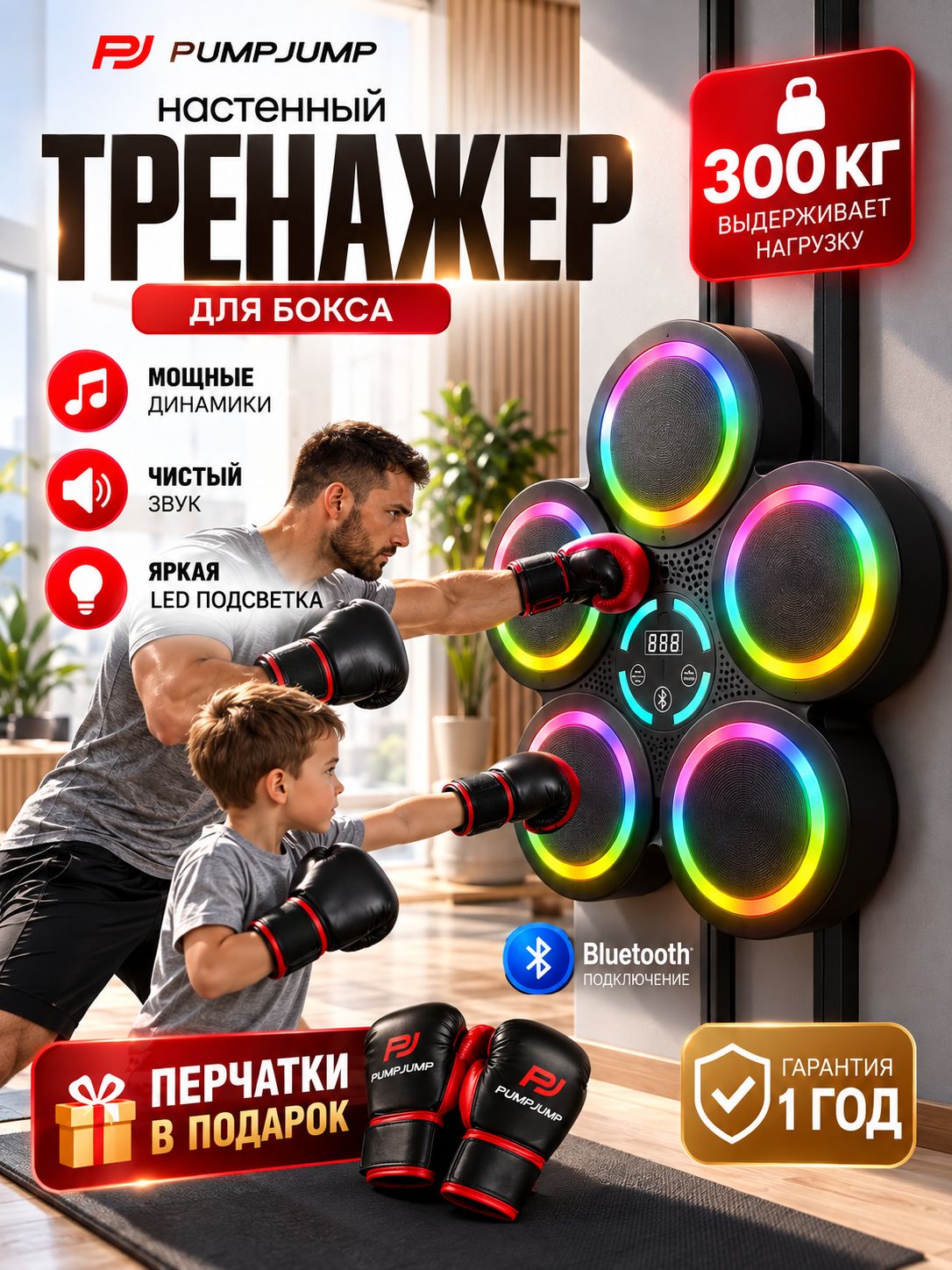 Тренажер для бокса с музыкой и подсветкой черный подарок мальчику