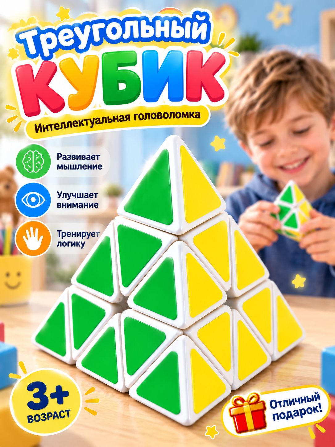 Кубик-пирамида 3*3 Треугольный Кубик Рубика 1шт
