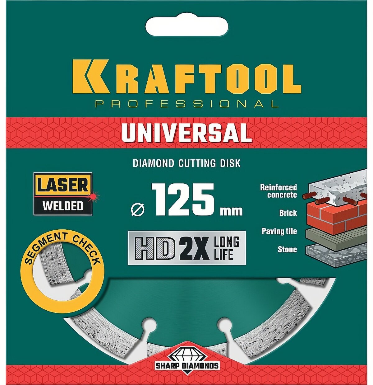 Диск алмазный сегментный по железобетону и бетону KRAFTOOL Universal 125х22 мм 36680-125