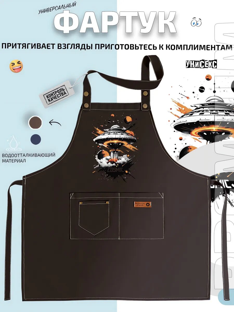 Фартук Космический корабль Cosmic космос научная кухонный с принтом универсальный