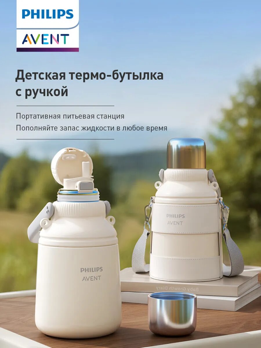 PHILIPS AVENT Термокружка 1 л, холод 6 ч, тепло 6 ч, с блокировкой крышки в виде замочка, ударопрочный корпус, белый