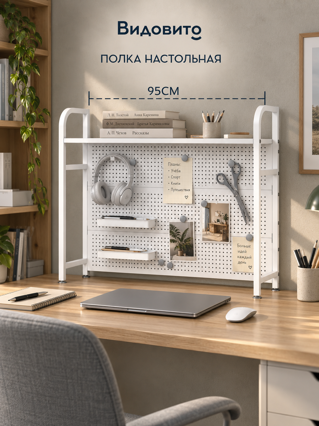 Полка настольная для компьютерного стола, 1 уровень, 95 см, Видовито