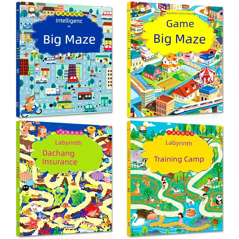 Образовательная детская книга-лабиринт с 4 томами для детей 3-6 лет, развивающая игра для дошкольников