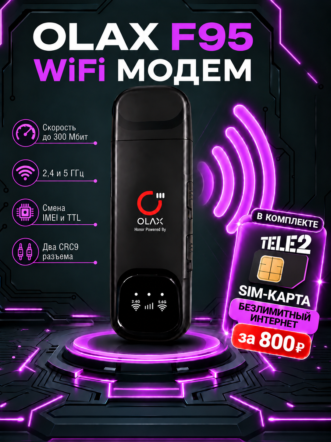 USB модем 4G F95 с раздачей WiFi для интернета с безлимитом за 800р