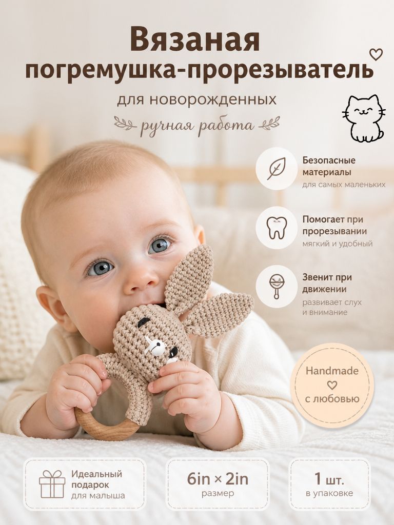 Погремушка грызунок из дерева "Зайчик"