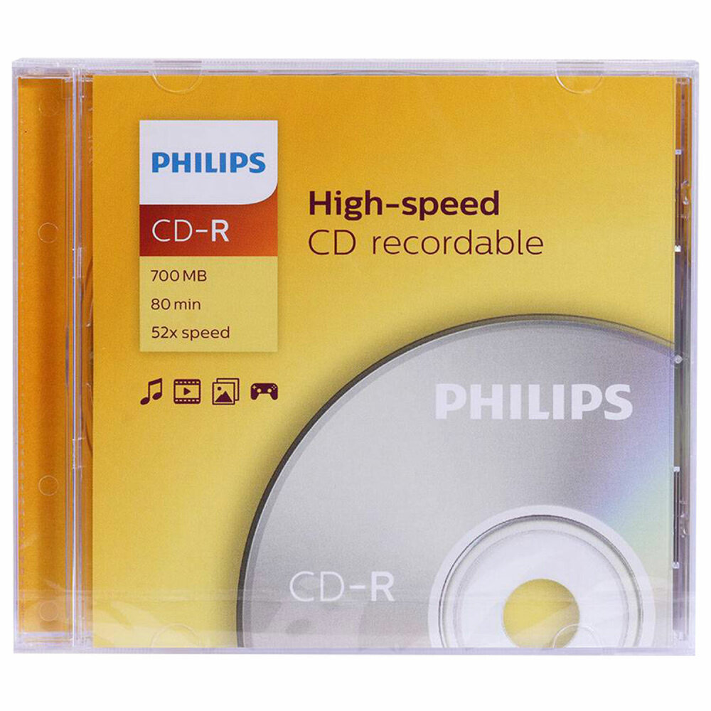 Упаковка 12 шт. Диск CD-R PHILIPS, 700 Мб, 52x, Slim Case (1 штука), CR7D5SF01/97