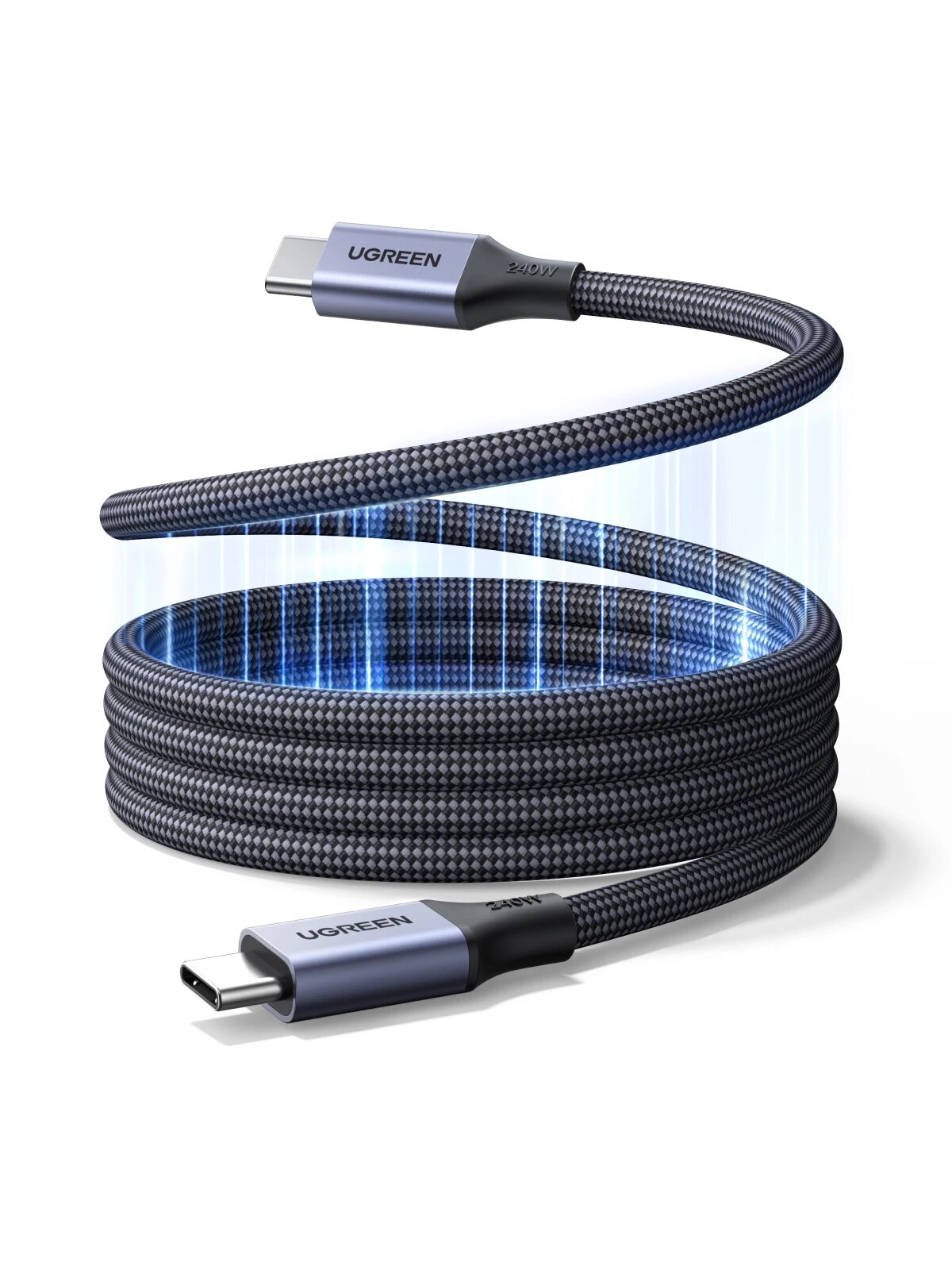 Кабель UGREEN 240W PD3.1 USB C с магнитным креплением, плетеный, с поддержкой E-Marker, для 1 м