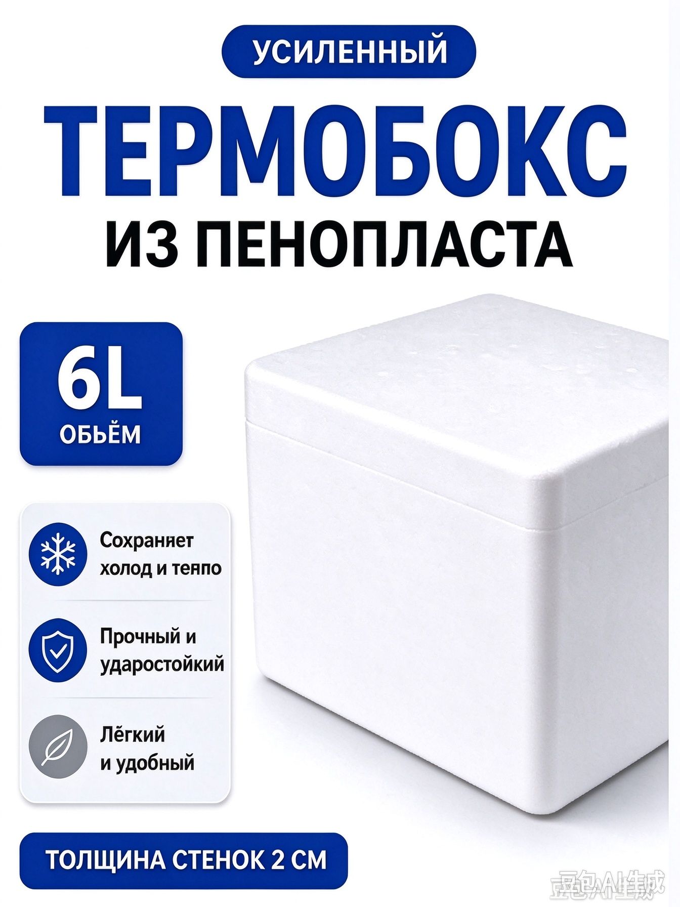 Термобокс из пенопласта 6 л утолщенный контейнер для хранения и перевозки продуктов, рыбы, мяса, морепродуктов