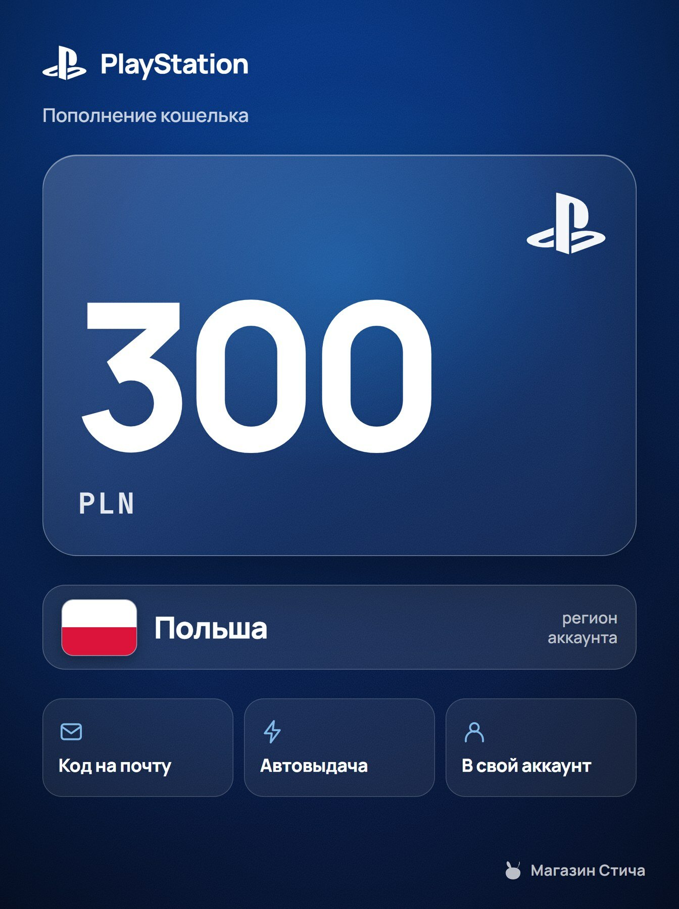 Подарочная карта PlayStation Store PLN 300, Польша — цифровой код для PS4 и PS5