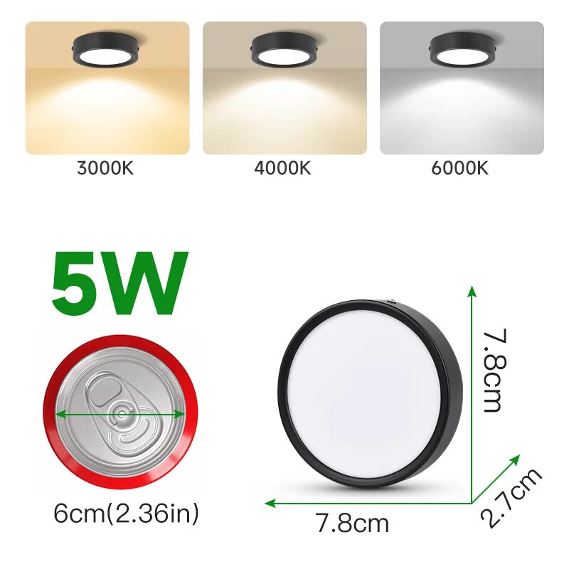 LED потолочный светильник CANMEIJIA 5W, черный, белый нейтральный
