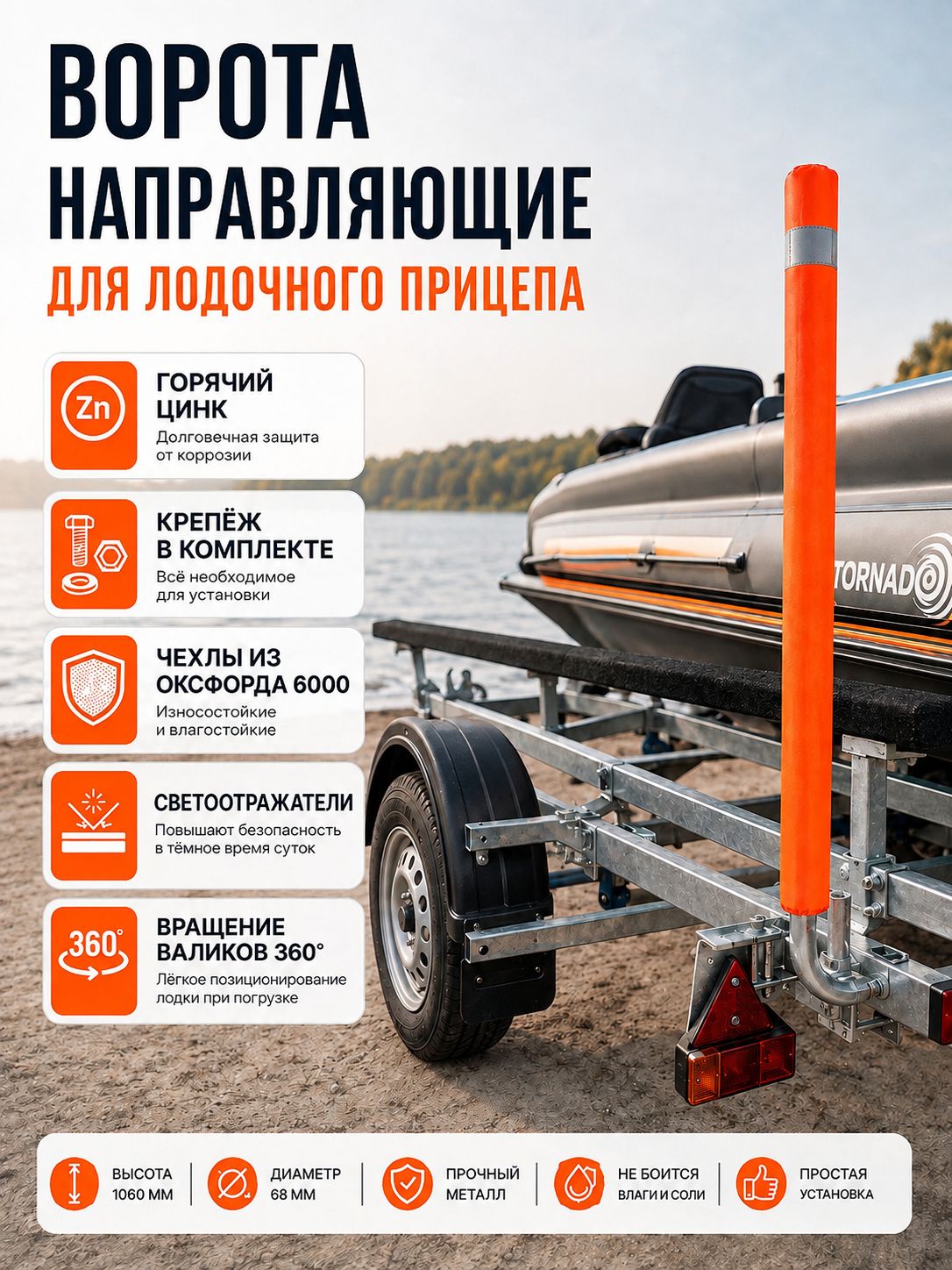 Ворота направляющие для лодочного прицепа, оранжевый