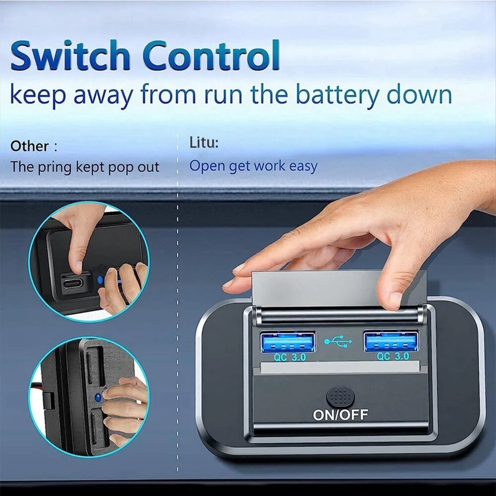Двойной USB-разъем Type-C для быстрой зарядки, 12 В/24 В QC3.0, автомобильный адаптер питания (черный)