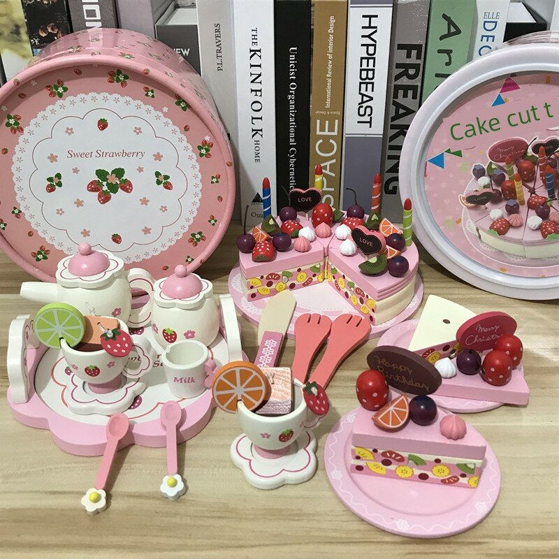Магнитный набор для тортов с чайными аксессуарами для деревянной игровой кухни, дети 3-8 лет