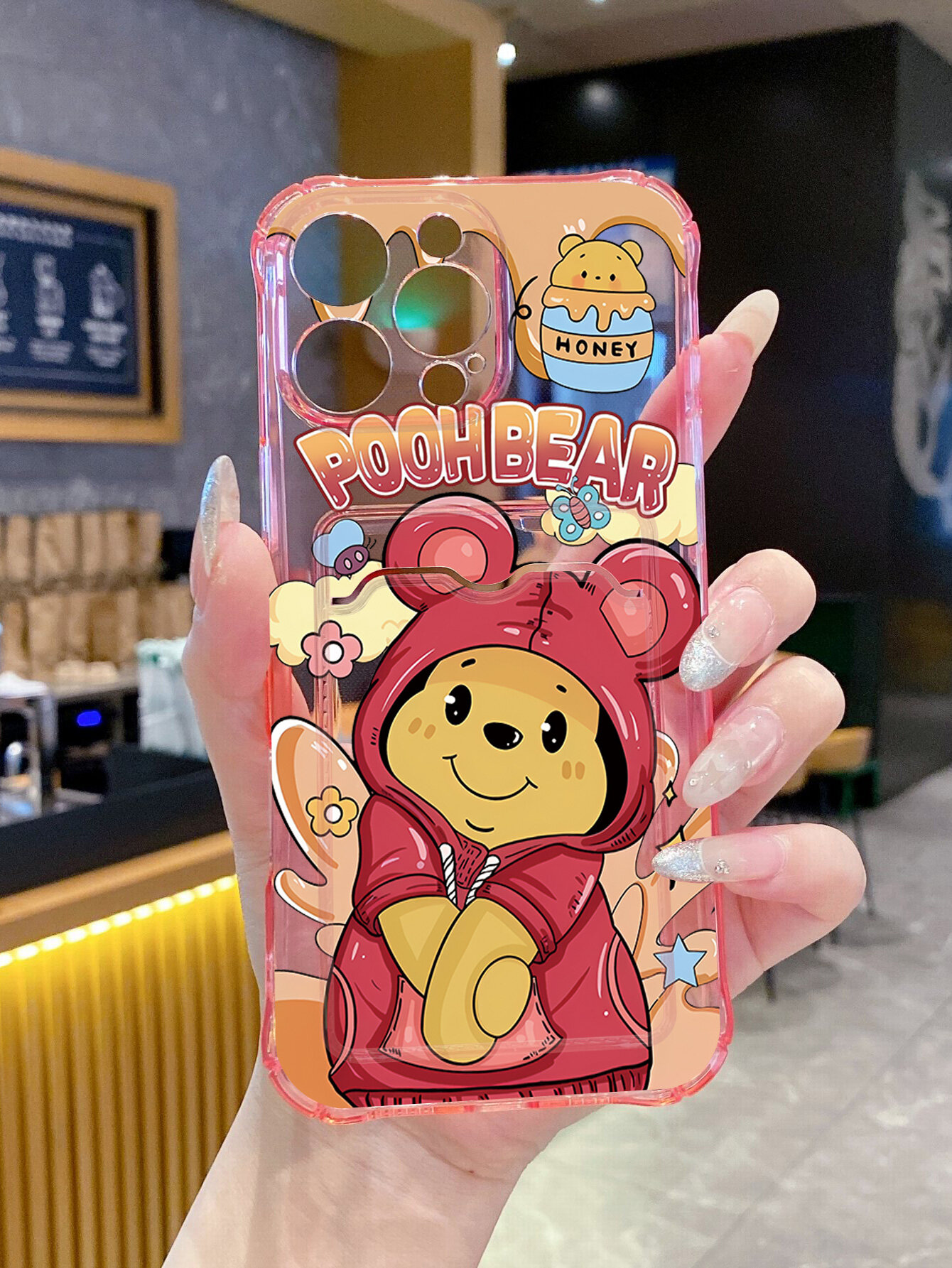 Чехол для iPhone 11 Pro(айфон 11 Про) с отделением для карт памяти, вышивкой и принтом Винни-Пуха, мягкий прозрачный чехол