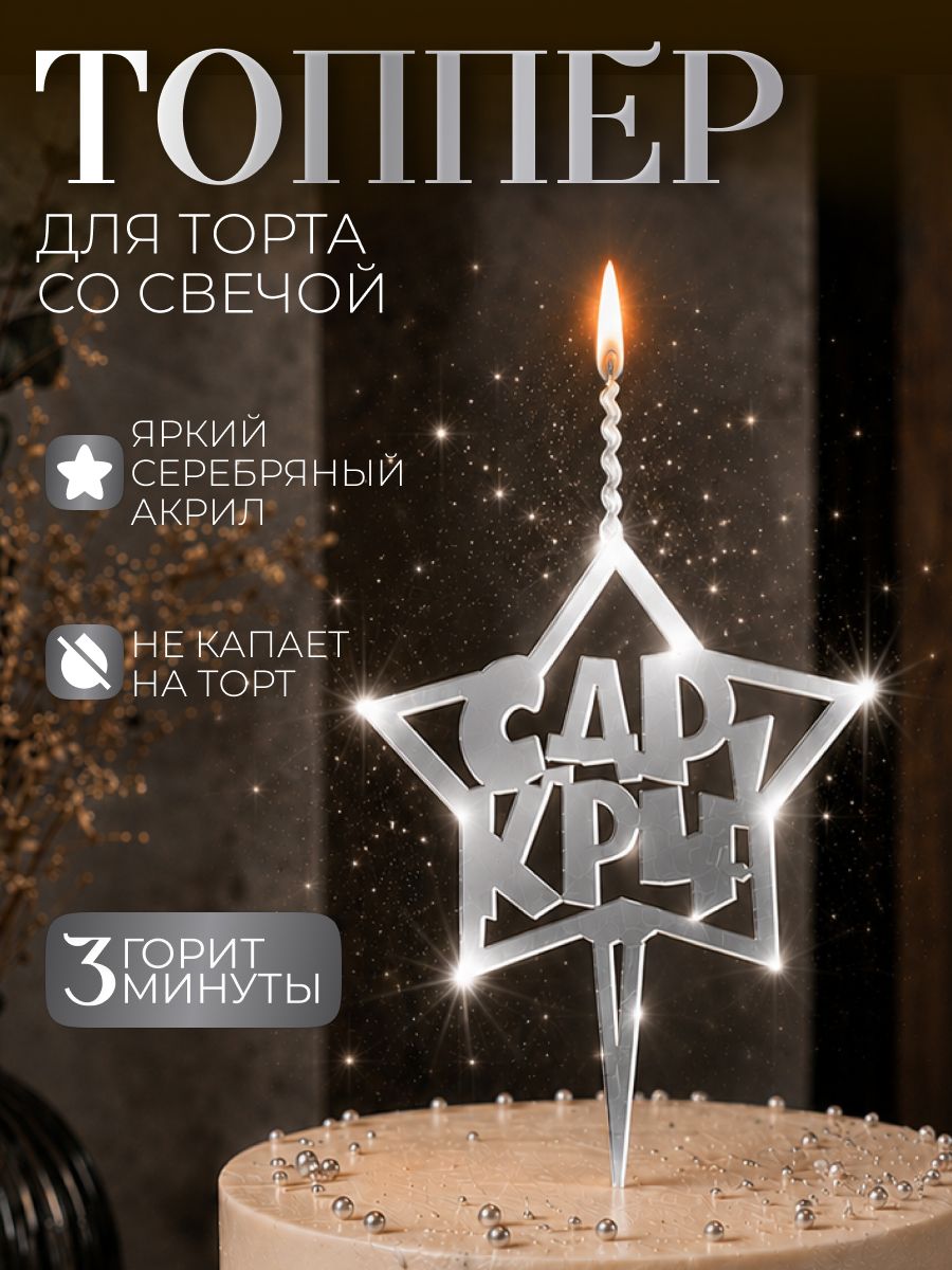 Топпер для торта с днем рождения, подарочная свеча на др, юбилей