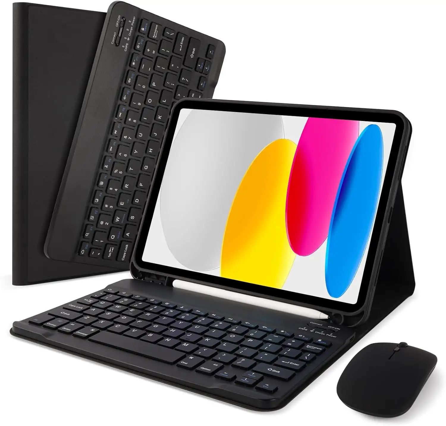 Беспроводной чехол Bluetooth с держателем для ручки и беспроводной мышью для iPad (A16) (11 поколение 11 2025/10 10 поколение 10,9 2022) с английской и русской раскладкой клавиатуры