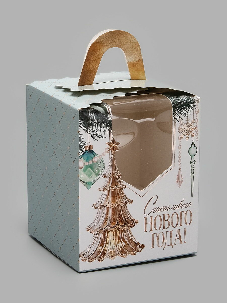 Коробка подарочная складная для 1 капкейка "Счастливого Нового года!", 9x9x11 см, 5 шт.